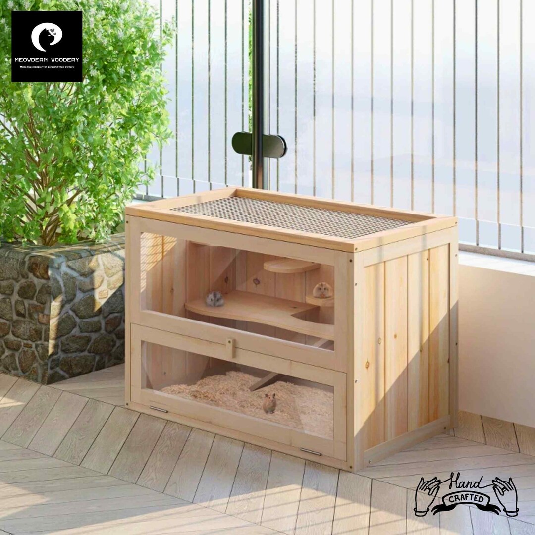 2 Tier Wooden Large Hamster Cage, Hamster Habitat Cage Enclosure, Small ...