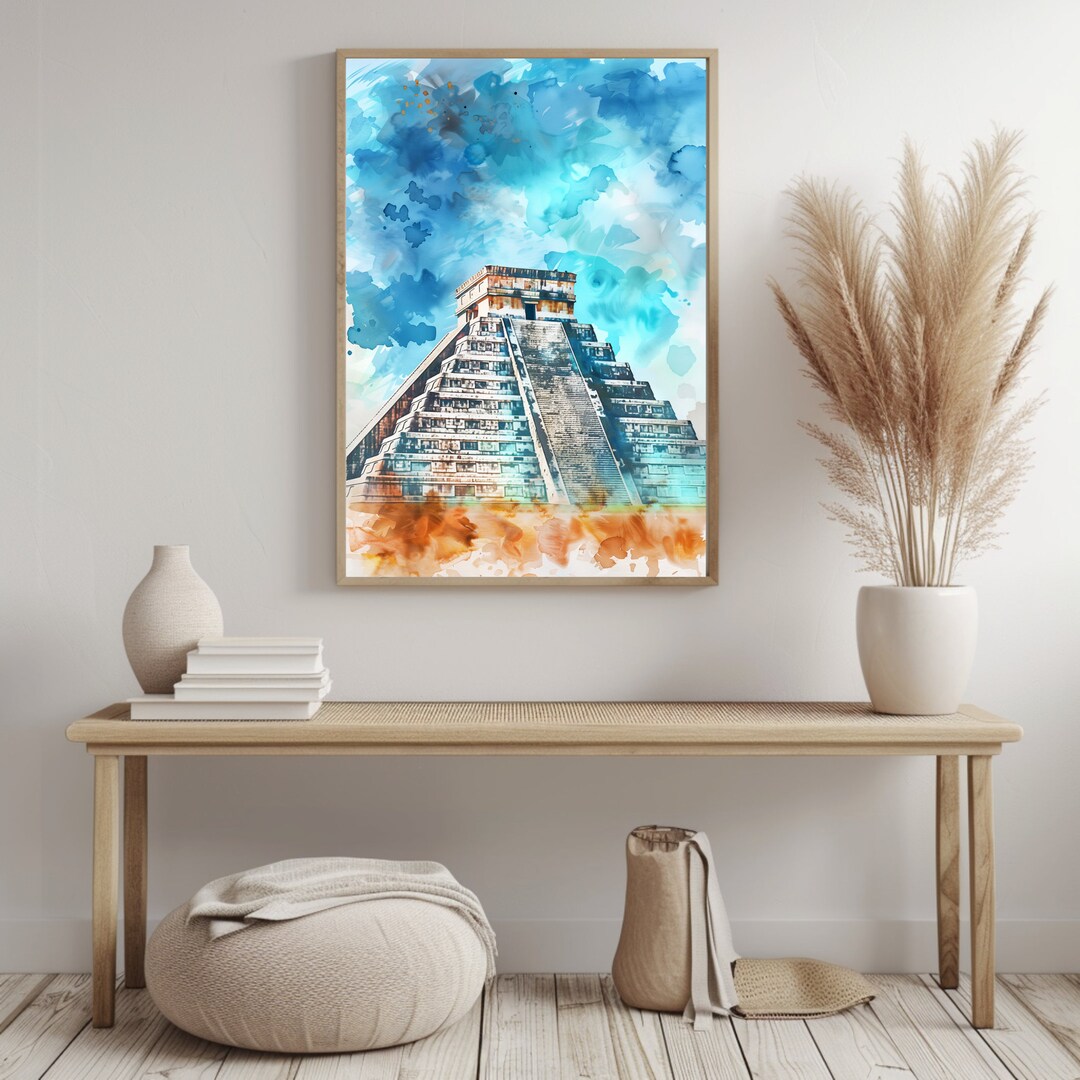 Chichen Itza Watercolor Poster Illustrative 7 Wonders Poster Travel ...
