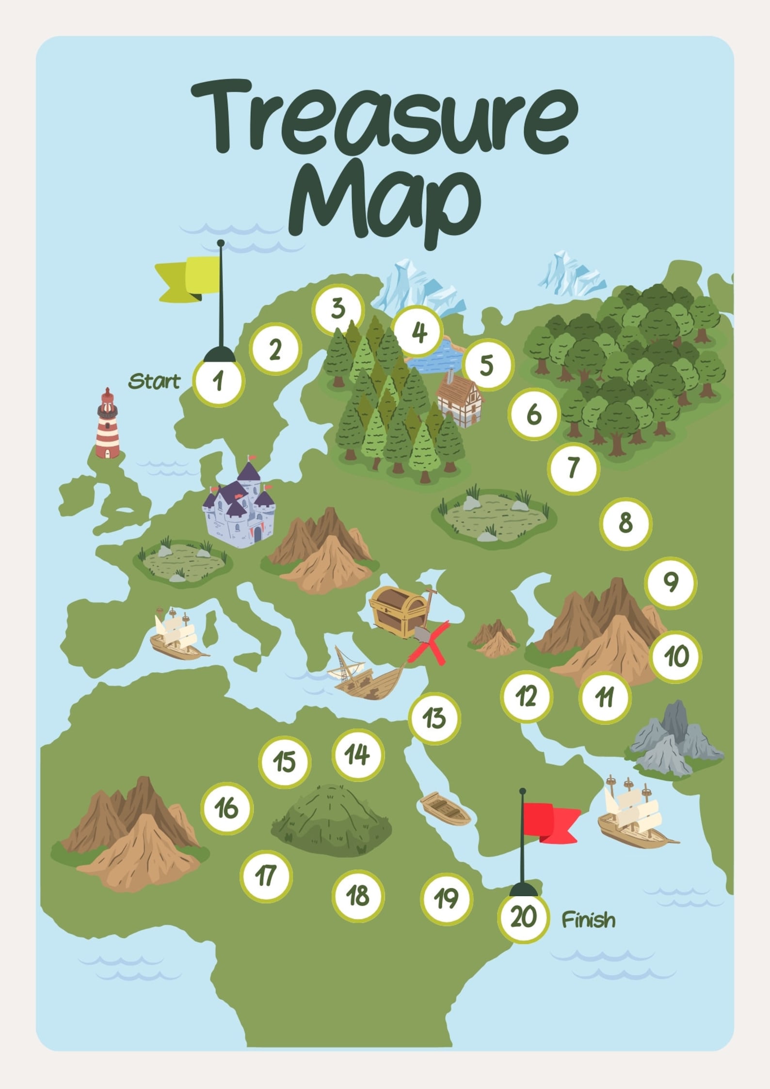 Trasure Map Math Game Worksheet Green and Blue Educational Style for ...