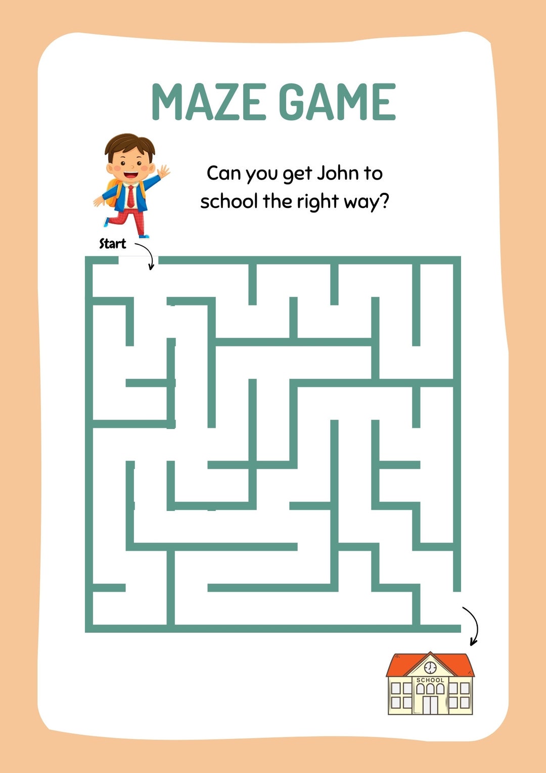 Educational Maze Game Worksheet in Orange and Green Simple Style ...