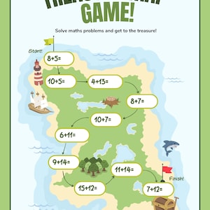 Trasure Map Math Game Worksheet Green and Blue Educational Style for ...