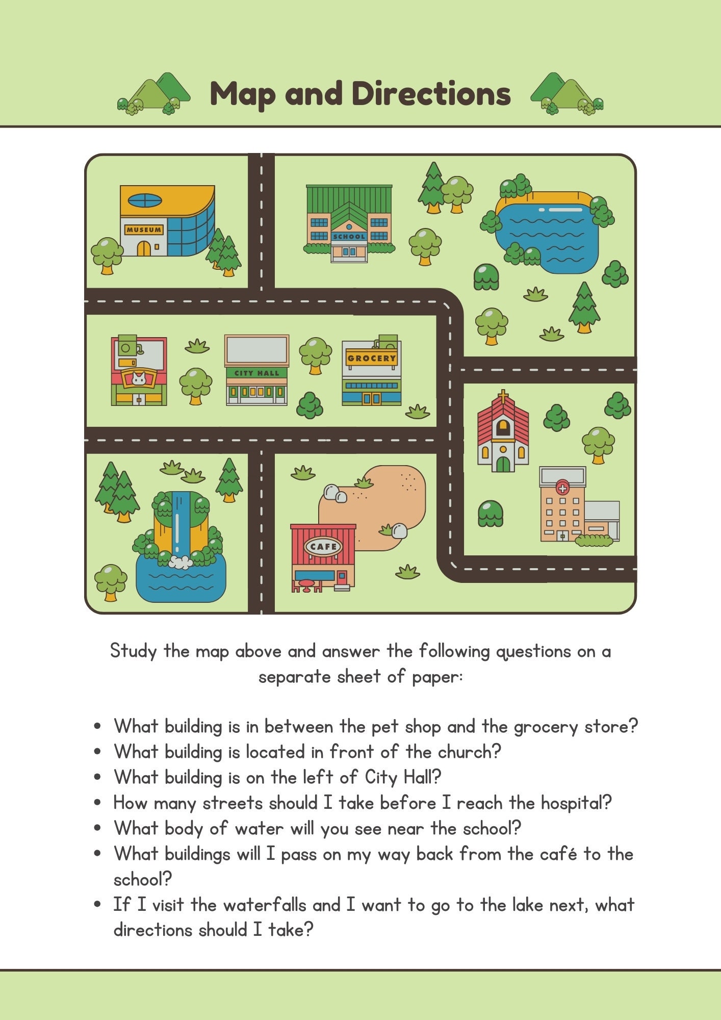 Trasure Map Math Game Worksheet Green and Blue Educational Style for ...