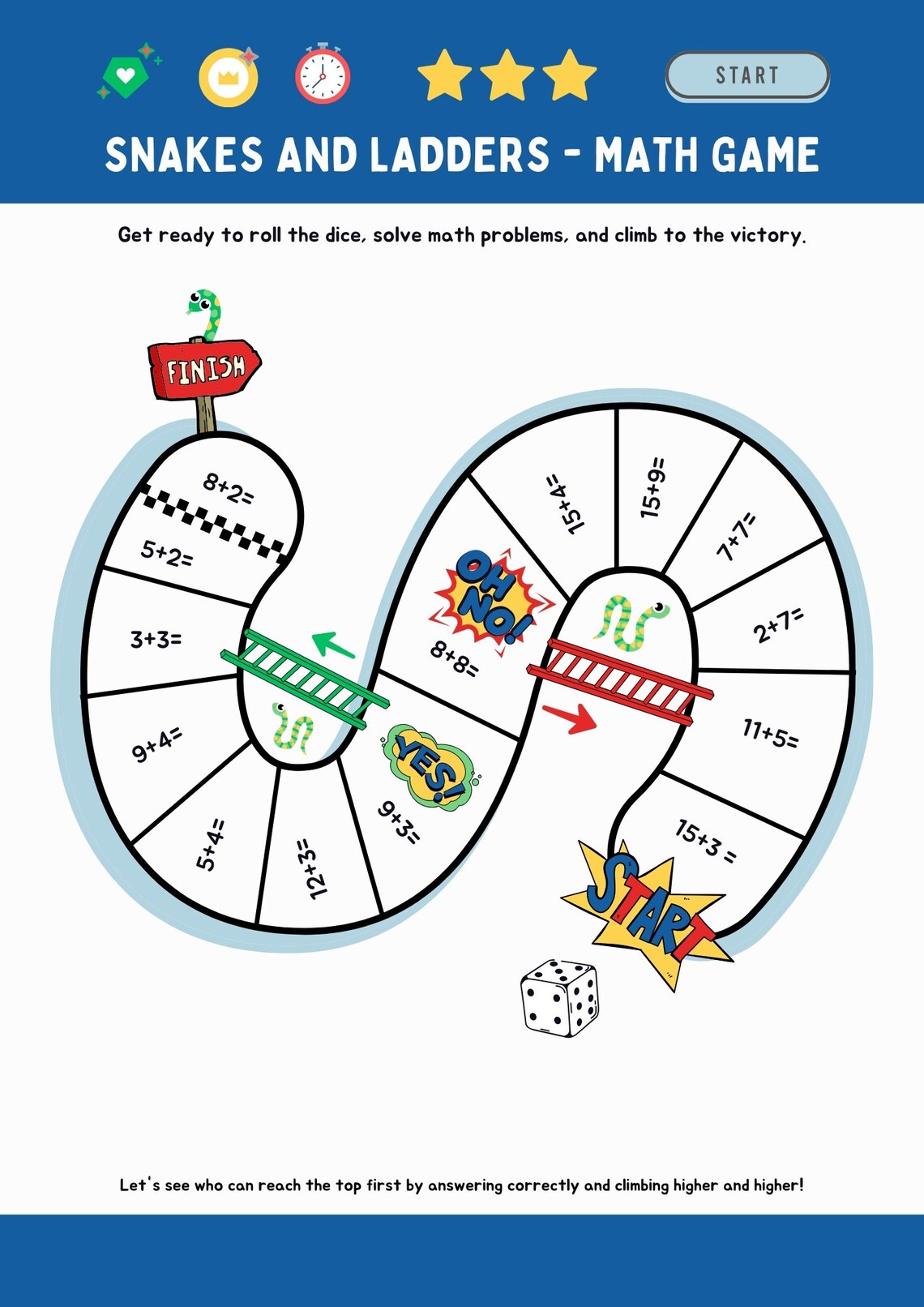 Trasure Map Math Game Worksheet Green and Blue Educational Style for ...