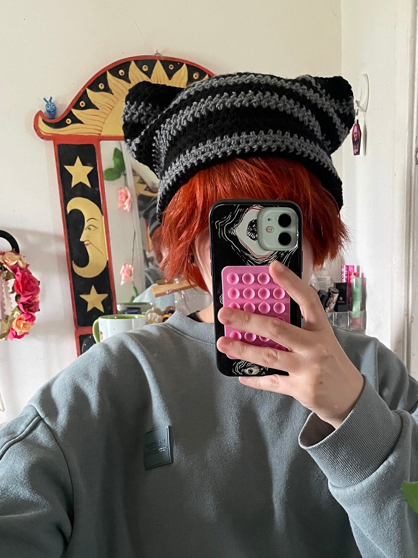 Custom Crochet Cat Ear Beanie Pick Your Own Colours ! Handmade Striped ...