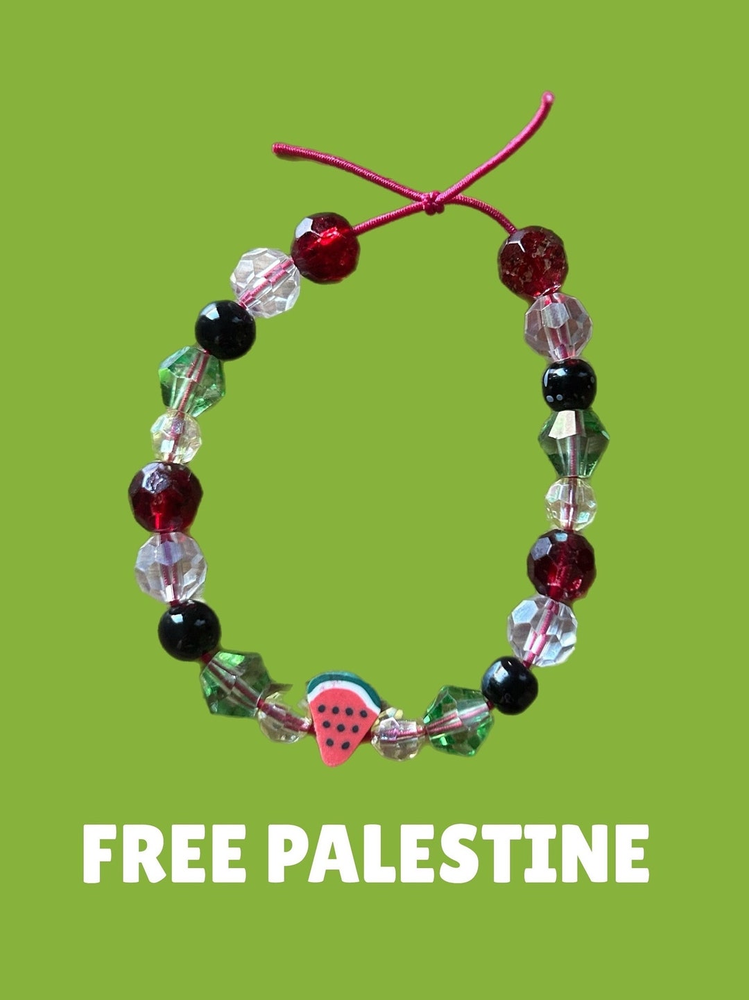 Free Palestine Watermelon Charity Cute Beaded Bracelet Green Red Black ...