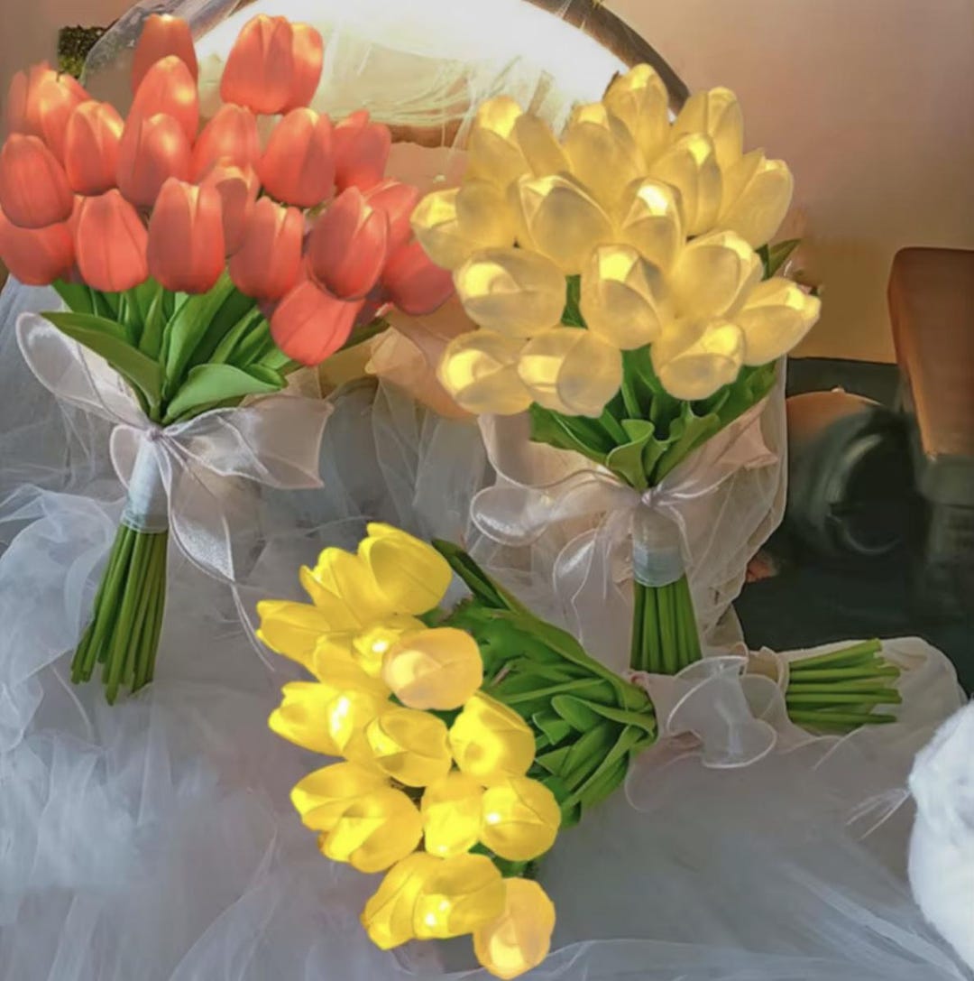 10 PCS Tulips With LED Light Artificial Tulip Flowers Table Lamp ...