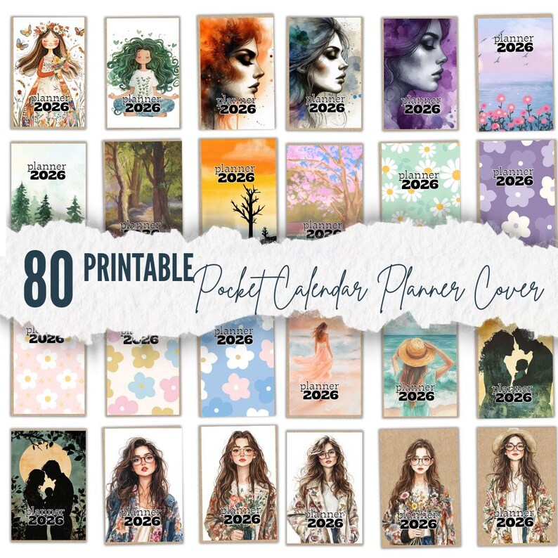 2026 Pocket Calendar Printable | A6 Planner, 80 Cover Designs (digital ...