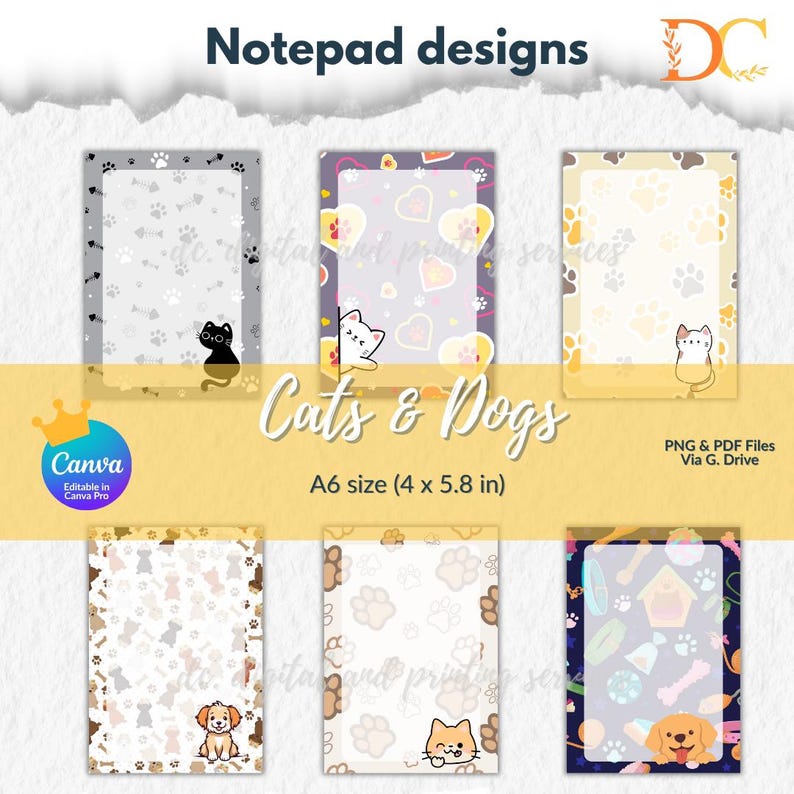 Cat & Dog Notepad Templates – A6 Animal Stationery (digital Download ...
