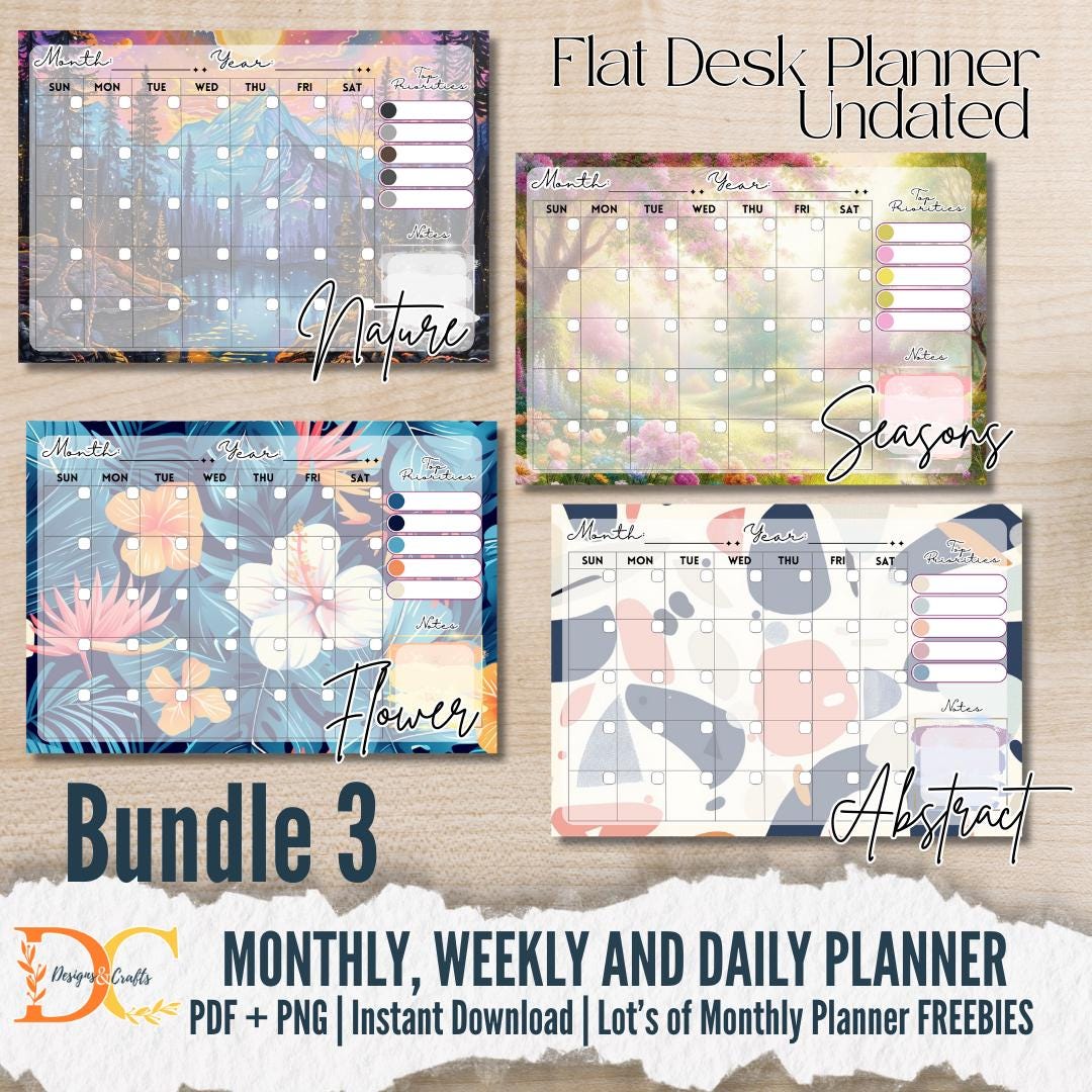 Abstract Nature Desk Planner Bundle | Undated Monthly Weekly Daily (PDF ...