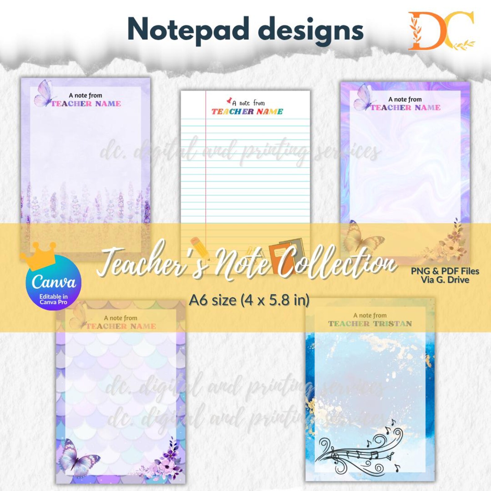 Teacher Notepad Templates: A6 Printable Designs - Canva, PDF, PNG ...