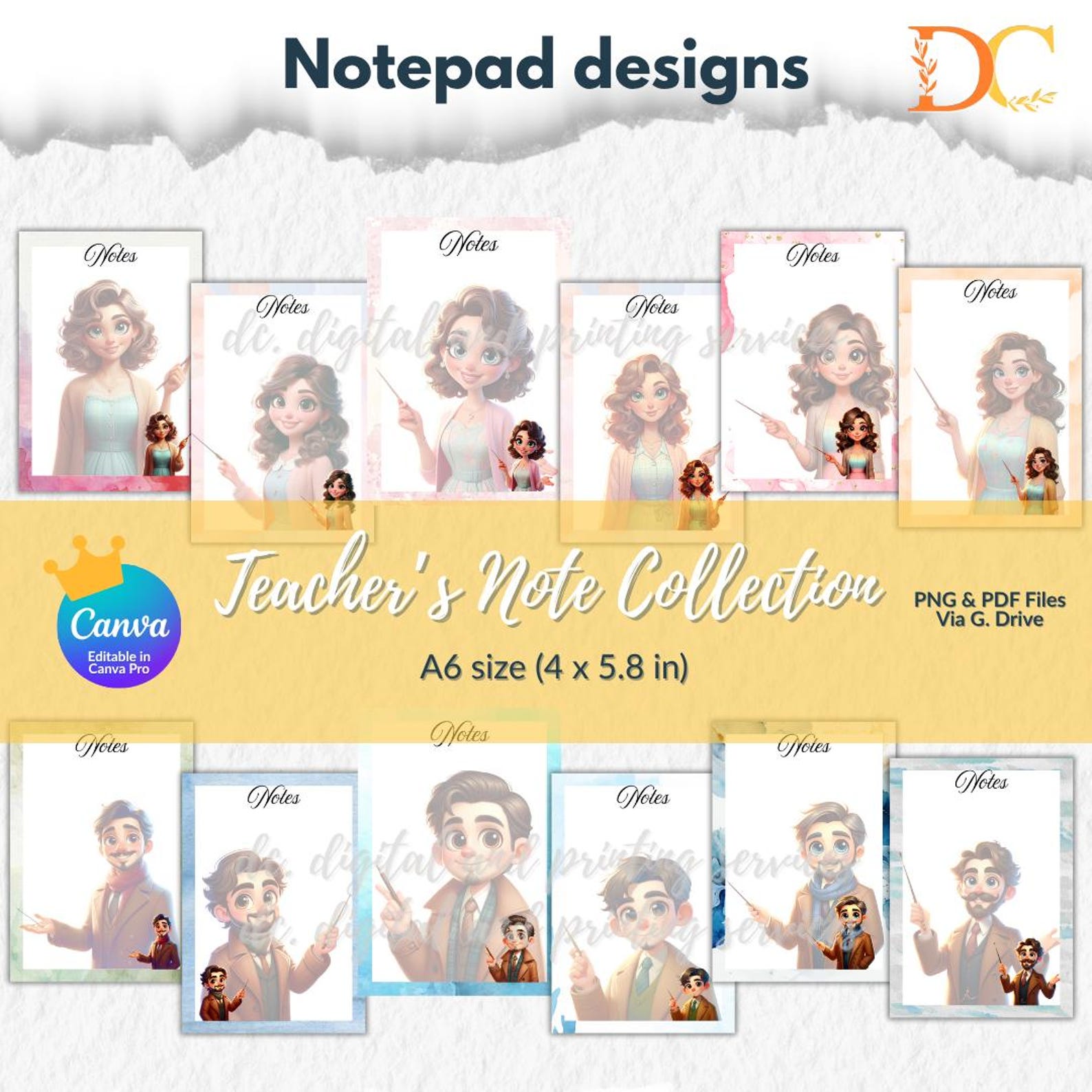 Teacher Notepad Templates: A6 Printable Designs - Canva, PDF, PNG ...