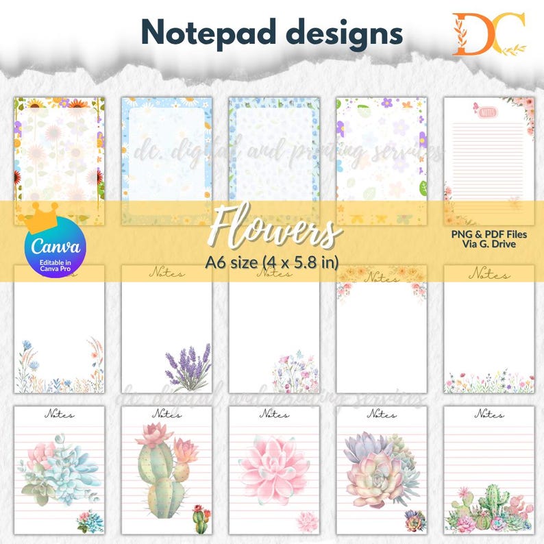 60 Aesthetic Flower Notepad Templates - Digital Download | Printable ...