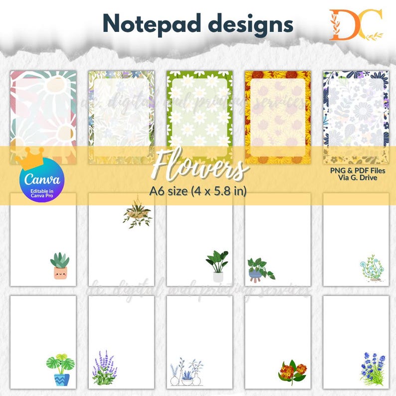 Floral Notepad Templates - A6 Printable Stationery (canva Editable ...