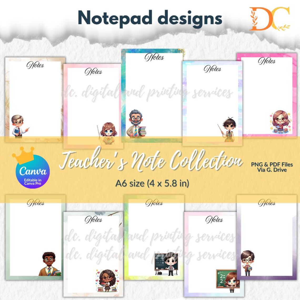 Teacher Notepad Templates: A6 Printable Designs - Canva, PDF, PNG ...