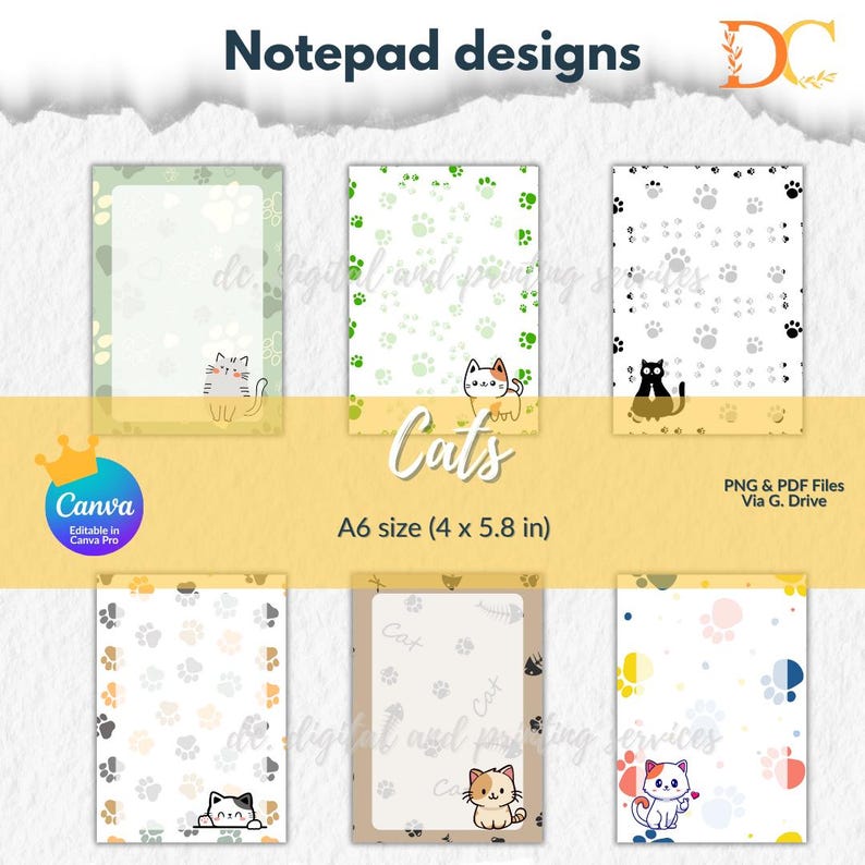 Cat & Dog Notepad Templates – A6 Animal Stationery (digital Download ...
