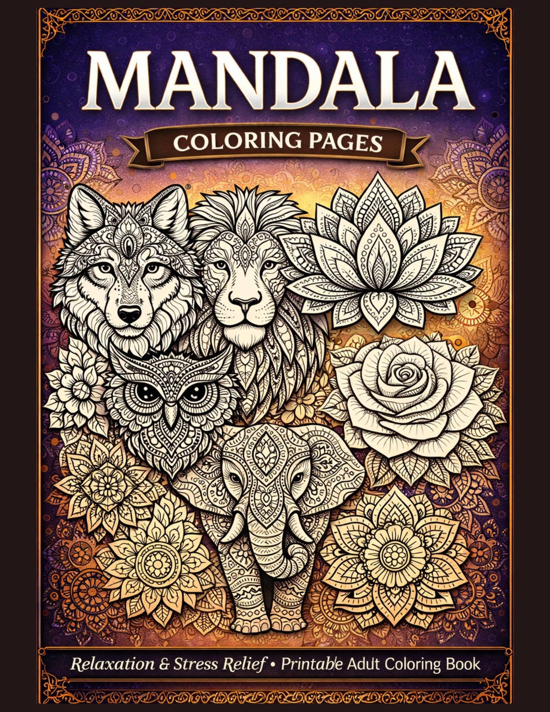 Animal Mandala Coloring Book for Adults, 40 Relaxing Pages (PDF ...