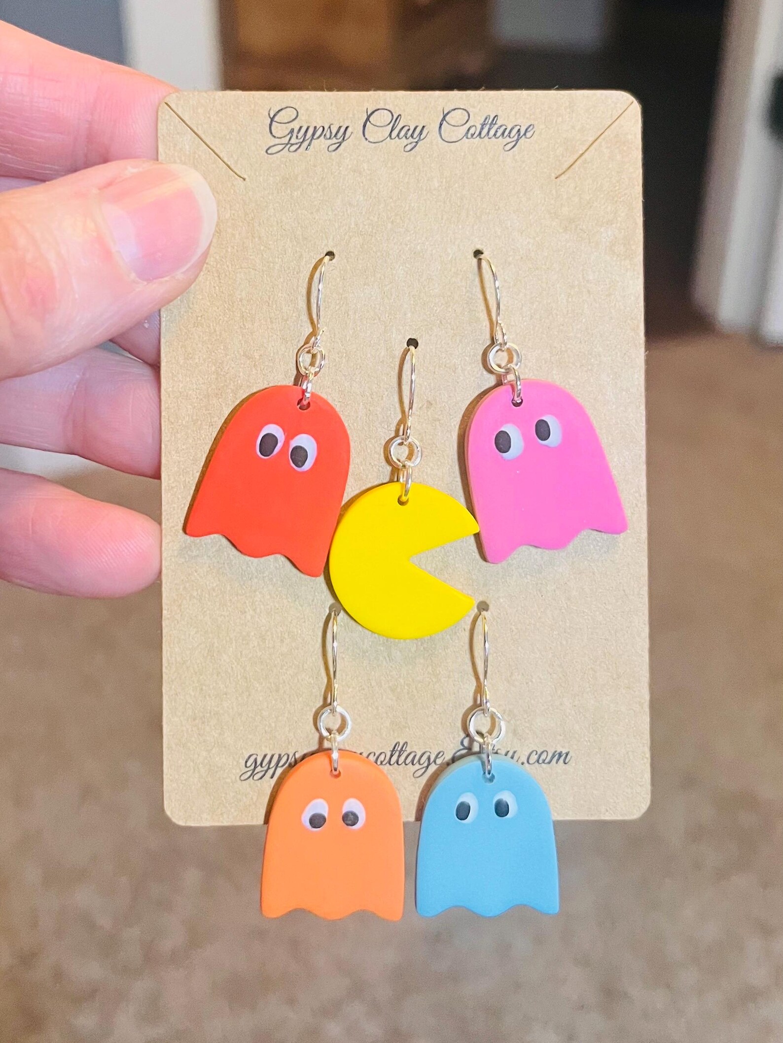 Pac-man Earrings: Handmade Polymer Clay, Stainless Steel Posts - Etsy