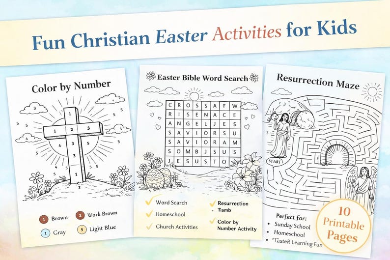 Christian Easter Activity Pack for Kids | Bible Games, Coloring Pages ...
