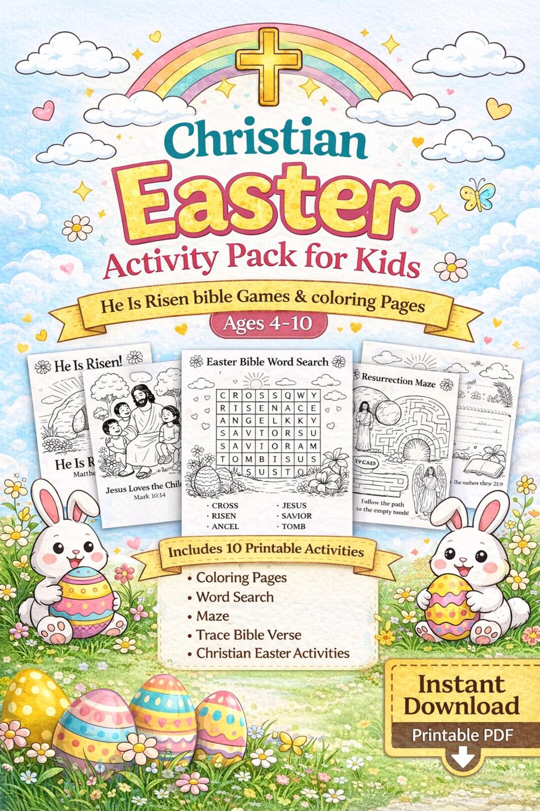 Christian Easter Activity Pack for Kids | Bible Games, Coloring Pages ...