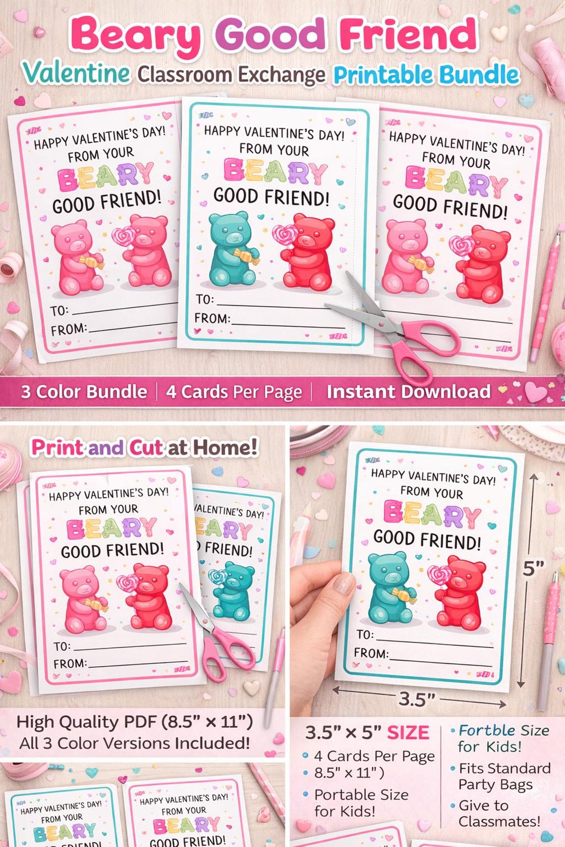 Beary Good Friend Valentine Cards Printable for Classroom Exchange - Etsy
