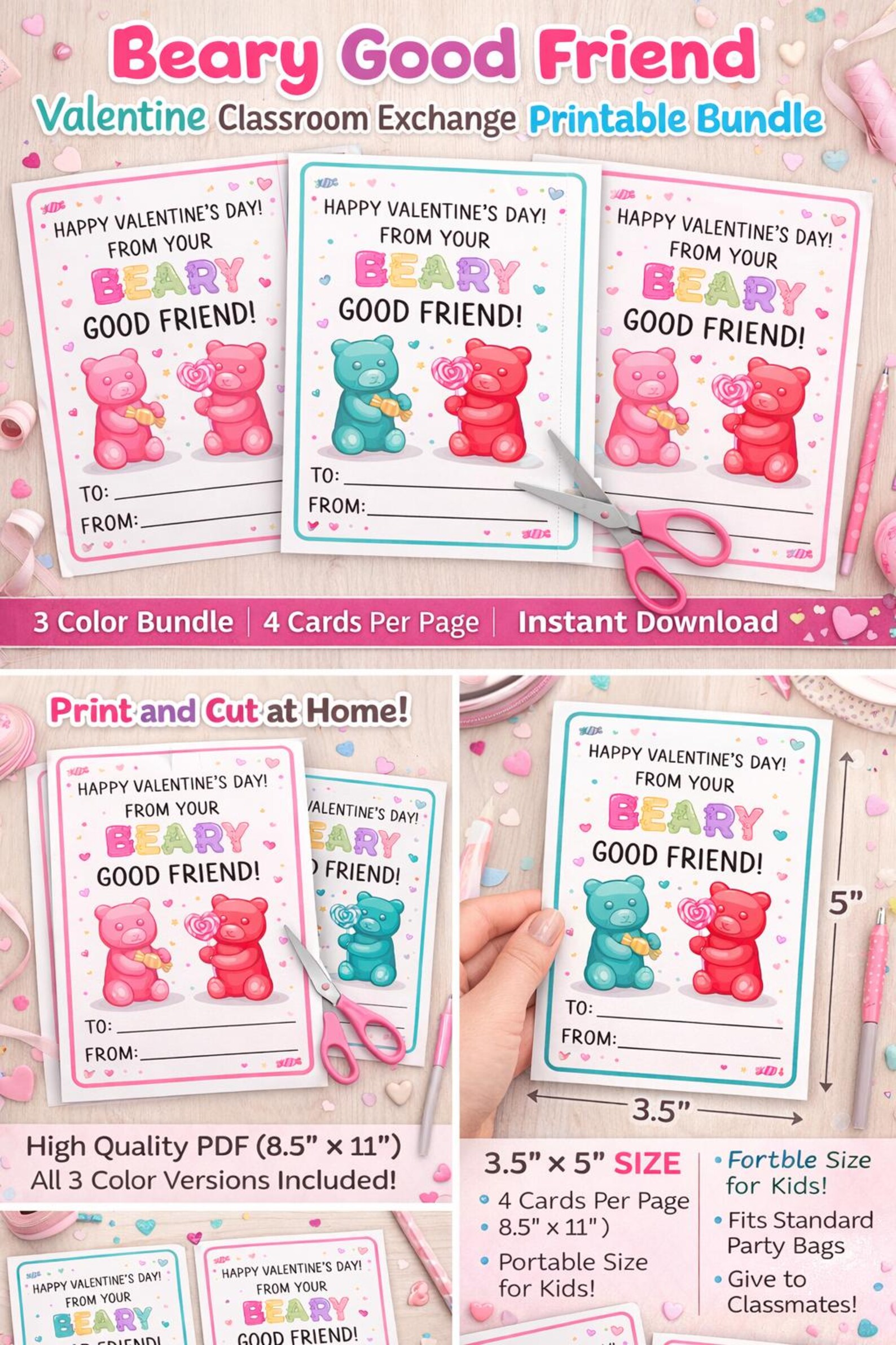 Beary Good Friend Valentine Cards Printable for Classroom Exchange - Etsy