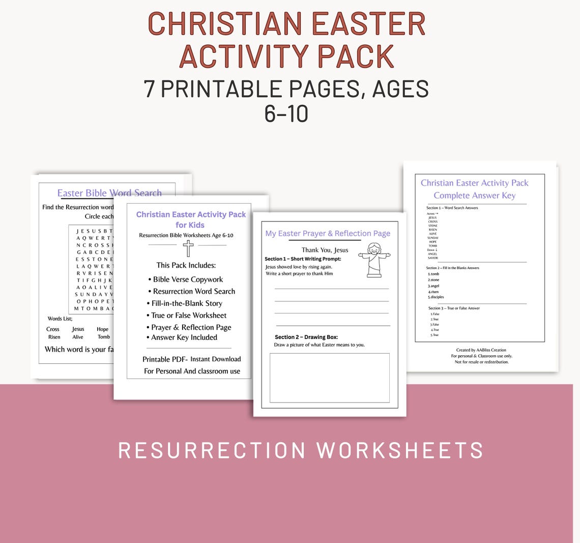 Christian Easter Activity Pack, Resurrection Bible Worksheets (PDF ...
