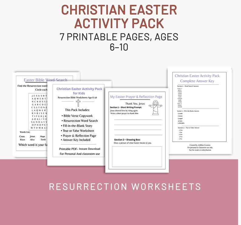 Christian Easter Activity Pack, Resurrection Bible Worksheets (PDF ...