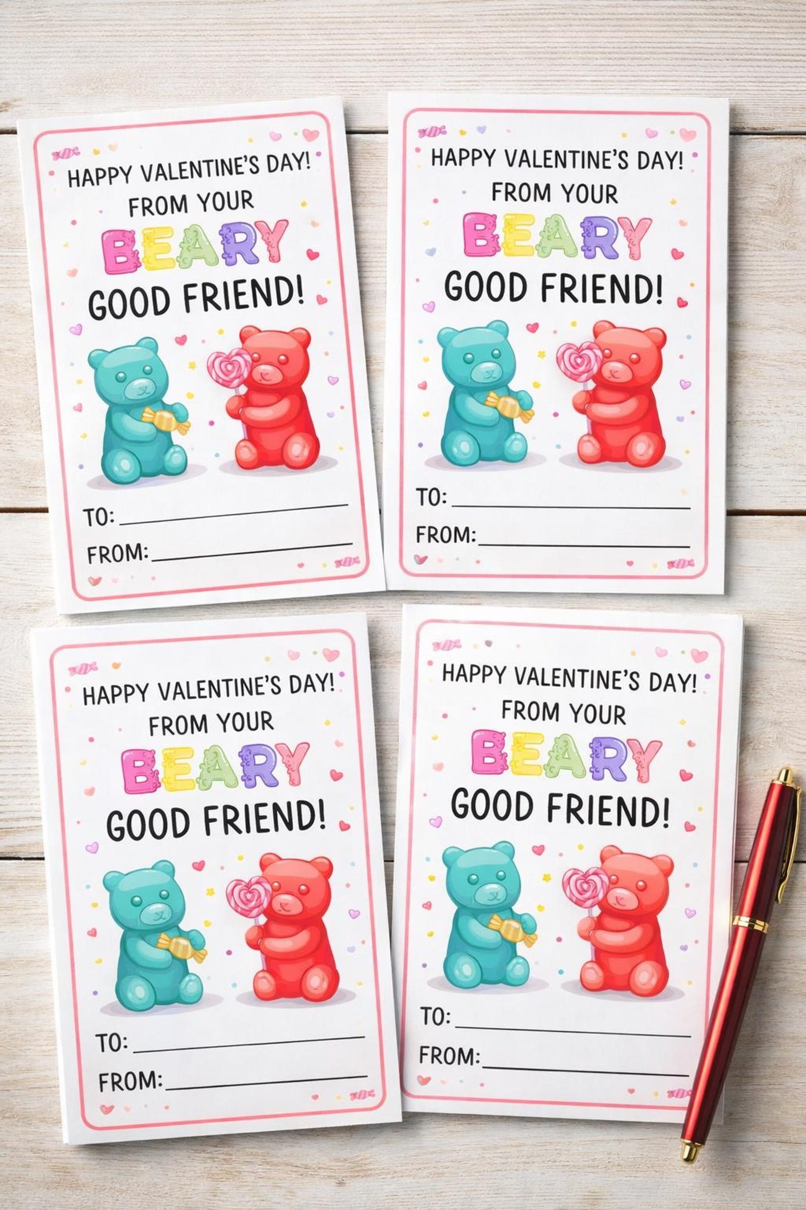 Beary Good Friend Valentine Cards Printable for Classroom Exchange - Etsy