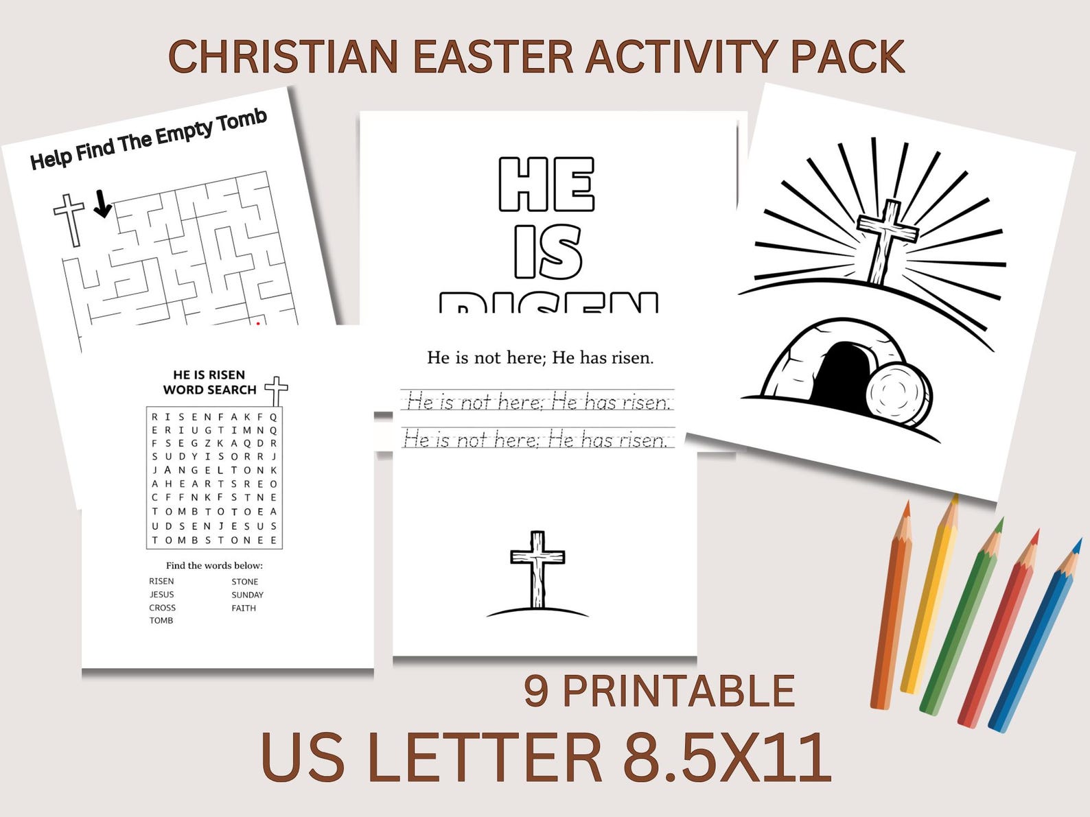 Christian Easter Activity Pack | He is Risen Coloring Pages (PDF ...