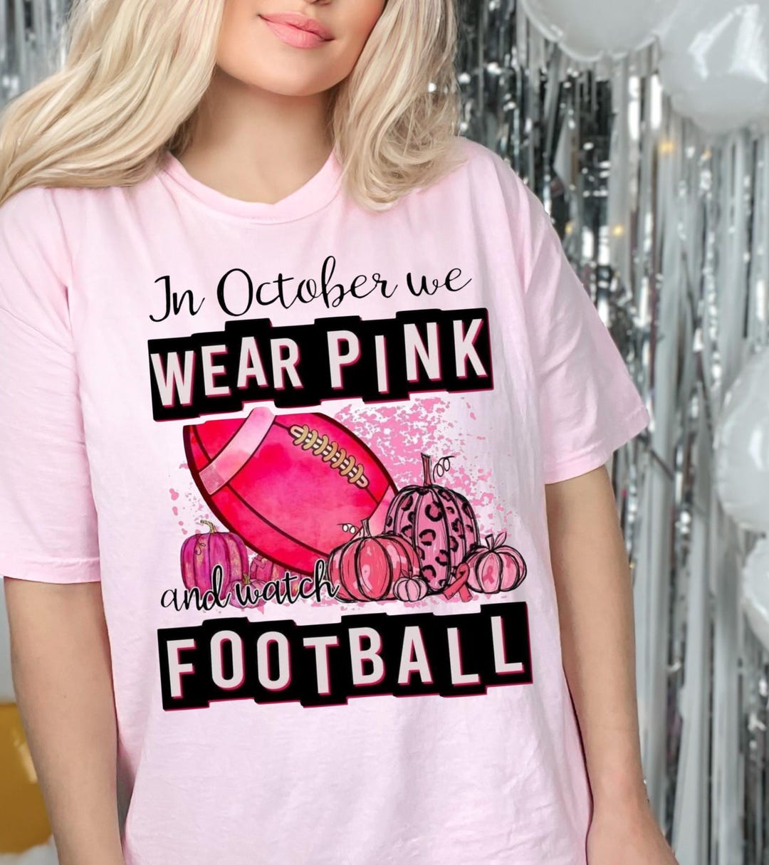 Breast Cancer Awareness Pink Ribbon Football T-shirt for October ...