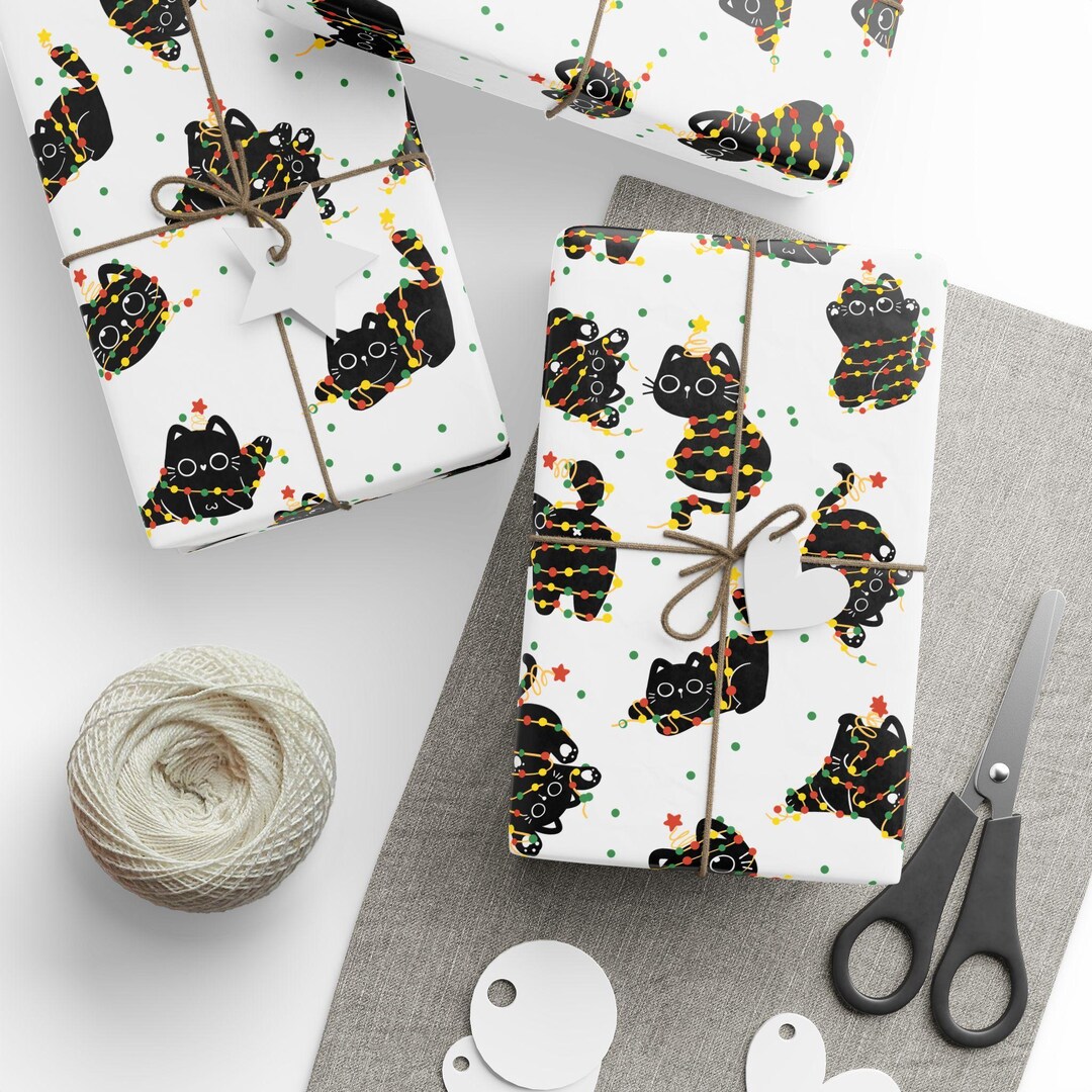 Black Cat Christmas Wrapping Paper | Cute Holiday Gift Wrap Roll ...