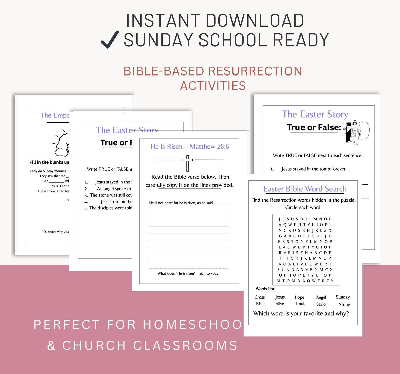 Christian Easter Activity Pack, Resurrection Bible Worksheets (PDF ...