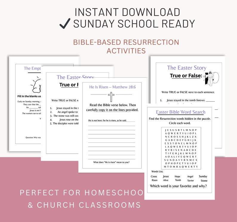Christian Easter Activity Pack, Resurrection Bible Worksheets (PDF ...