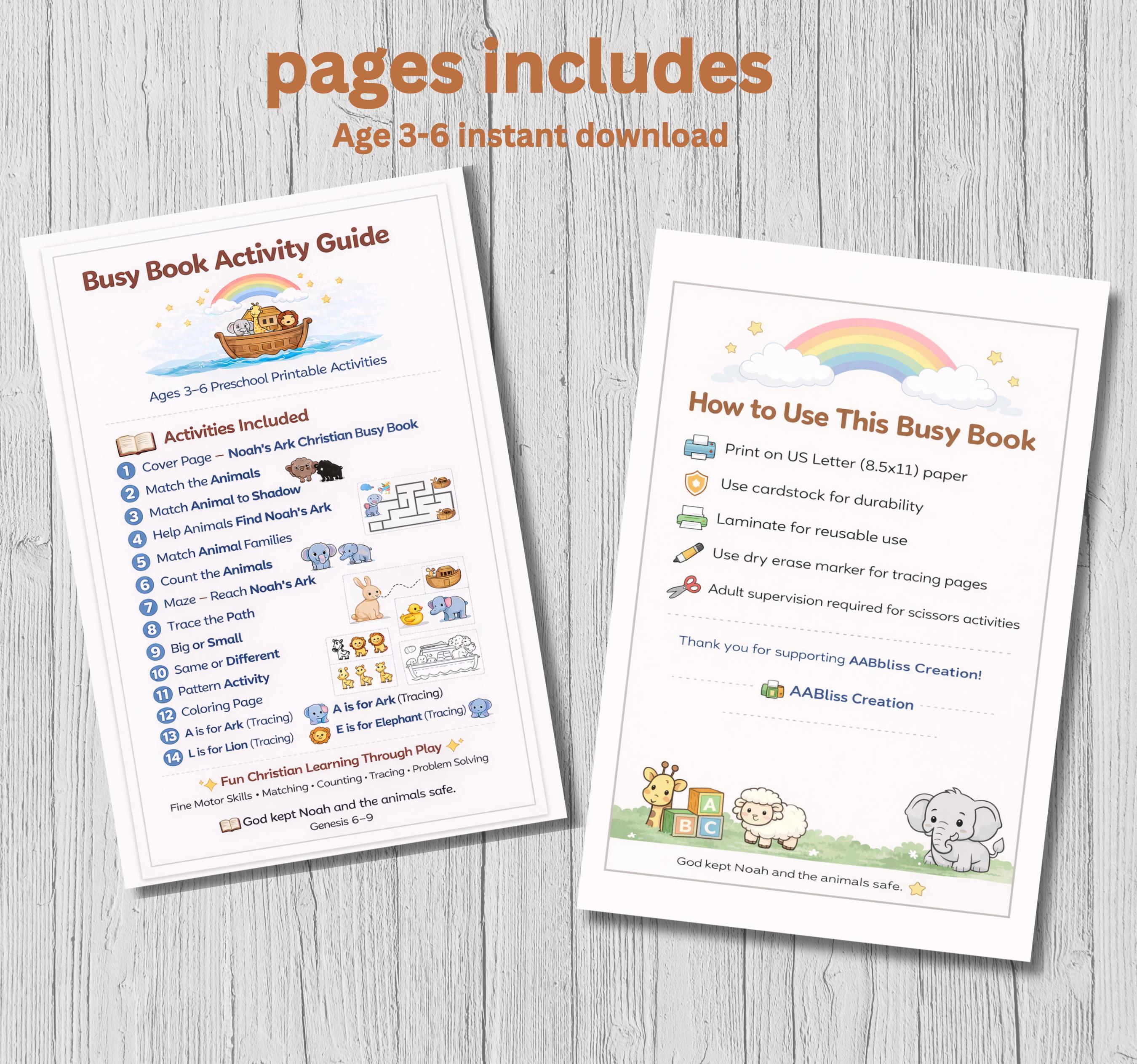 Noah's Ark Christian Busy Book, Preschool Bible Activities (digital ...