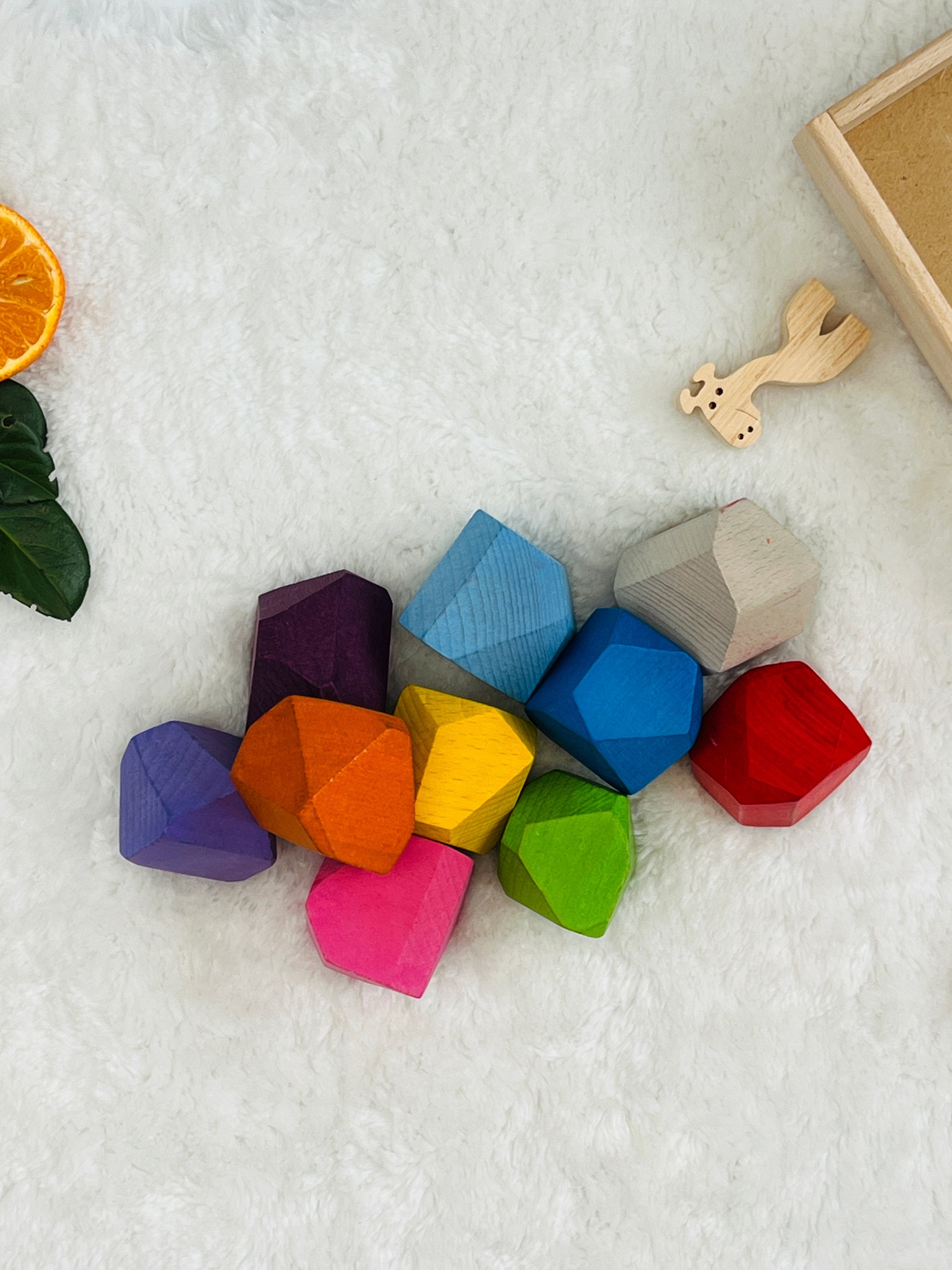 Wooden Jumbo Stacking Balancing Natural Rainbow Stones Montessori ...