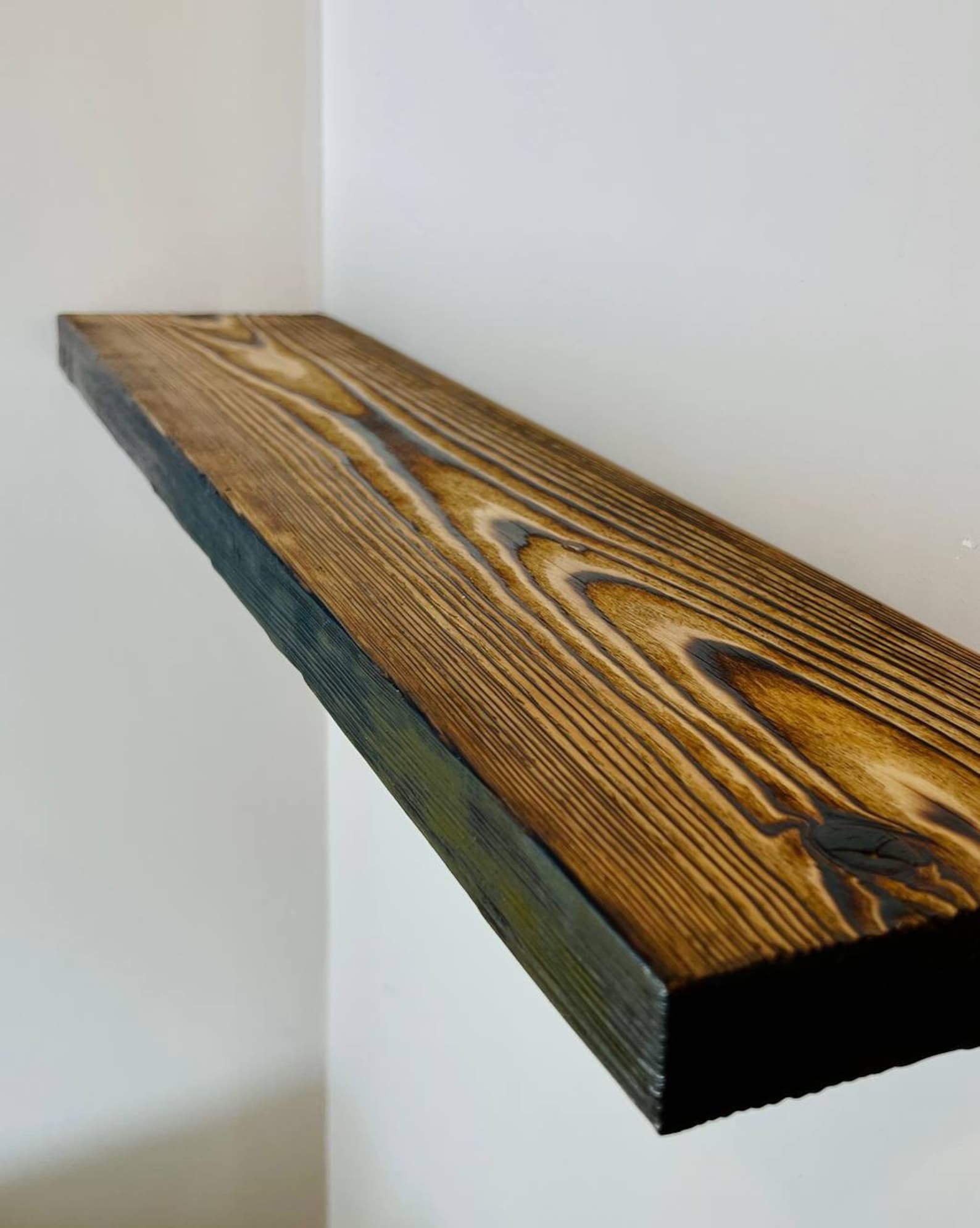 Sugi Ban Wooden Floating Shelf 6". Woodcraft Burned Bookshelf. Rustic ...