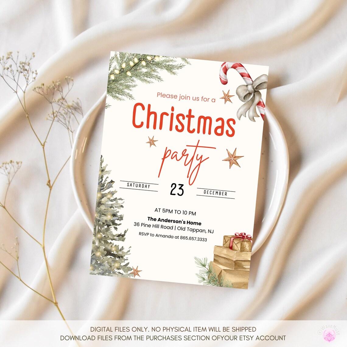 Editable Christmas Party Invitation Printable 5"x7" Holiday Card Custom ...