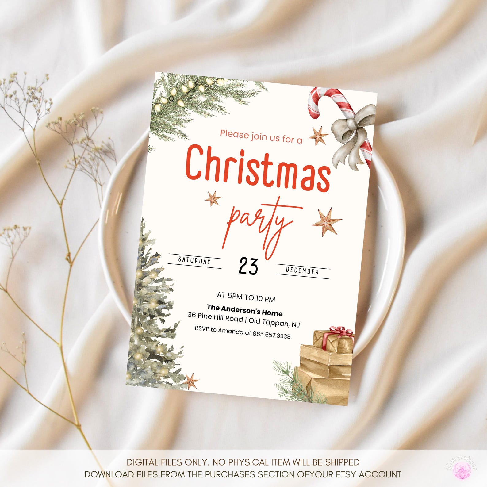 Editable Christmas Party Invitation Printable 5"x7" Holiday Card Custom ...