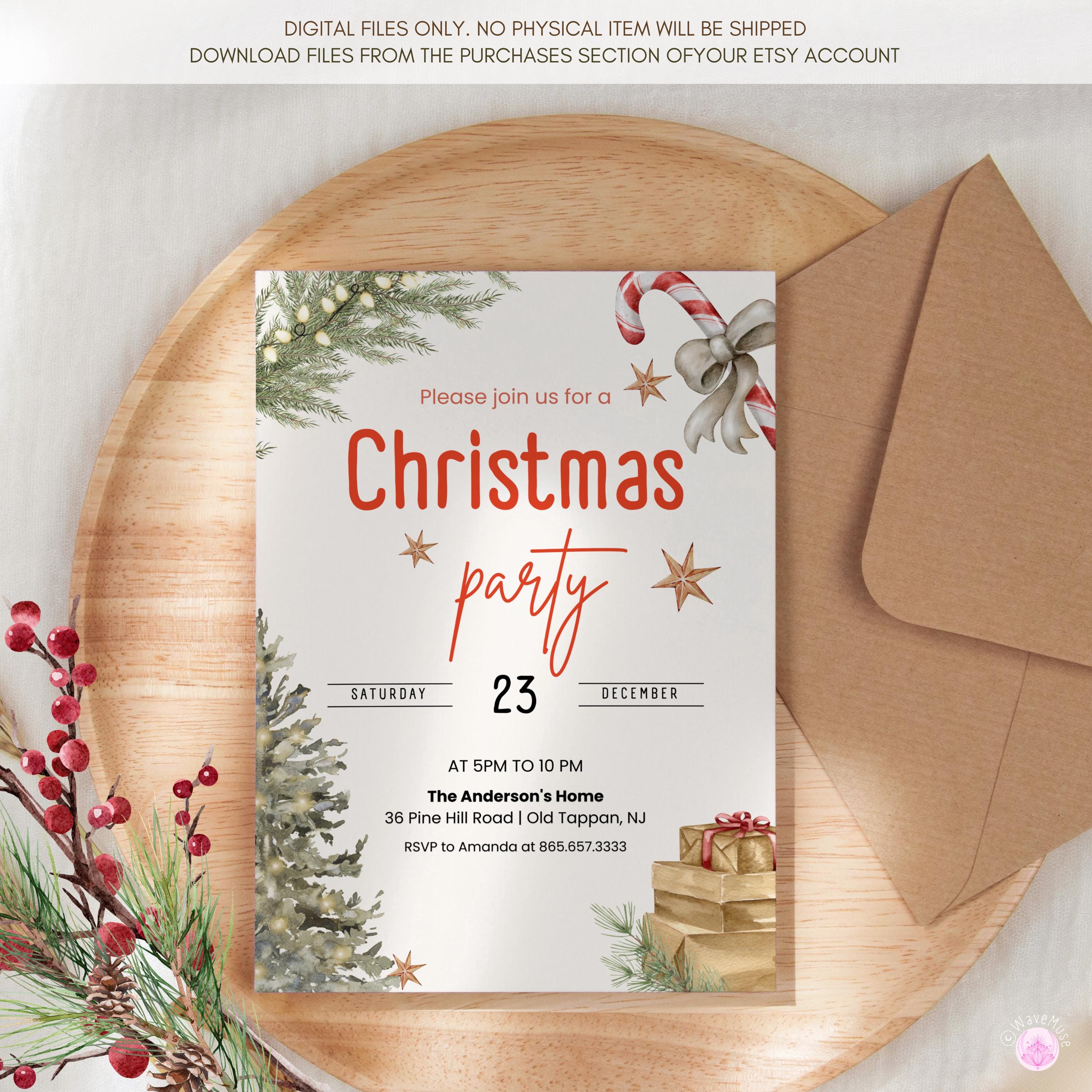 Editable Christmas Party Invitation Printable 5"x7" Holiday Card Custom ...