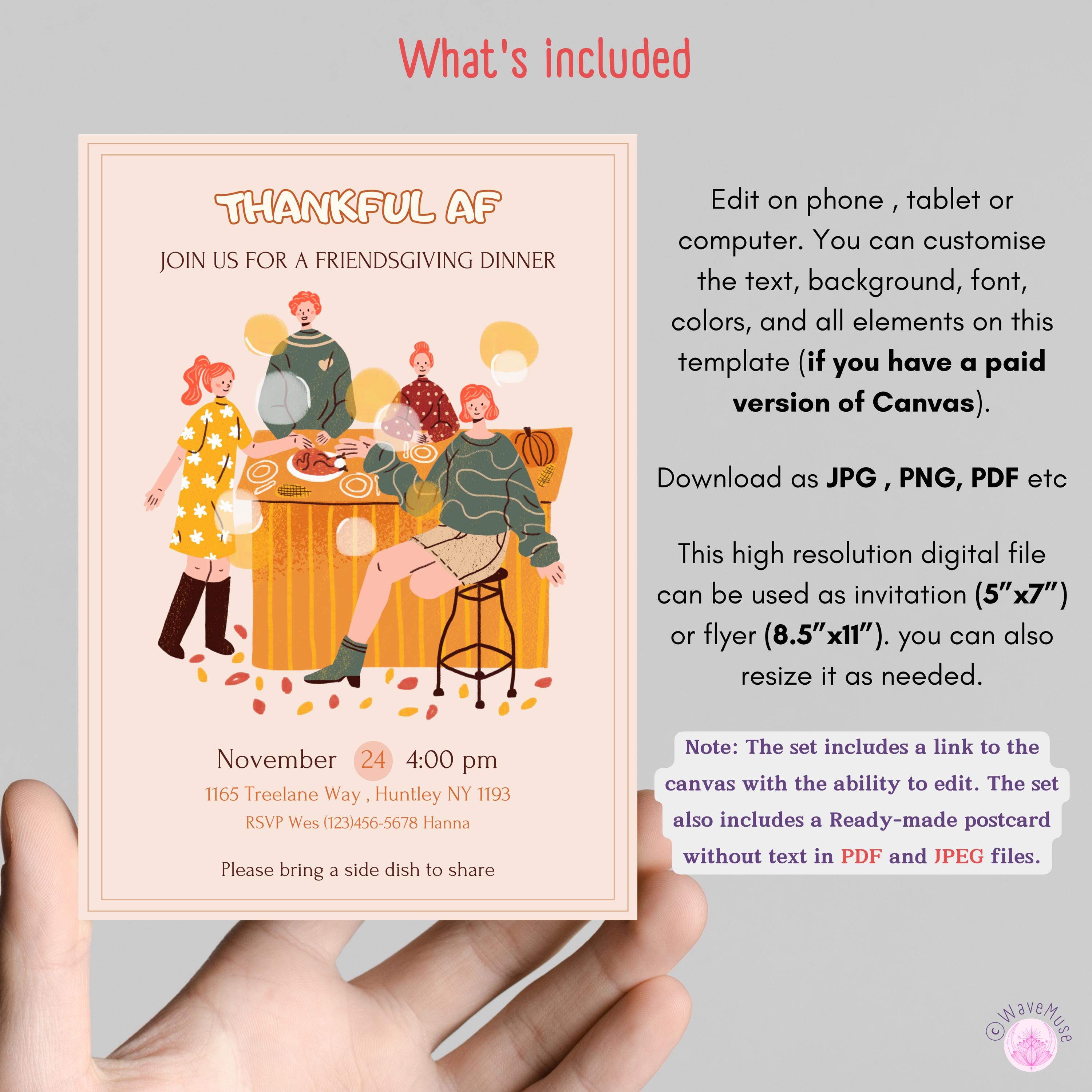 Editable Friendsgiving Dinner Party Invitation Thanksgiving Invite ...