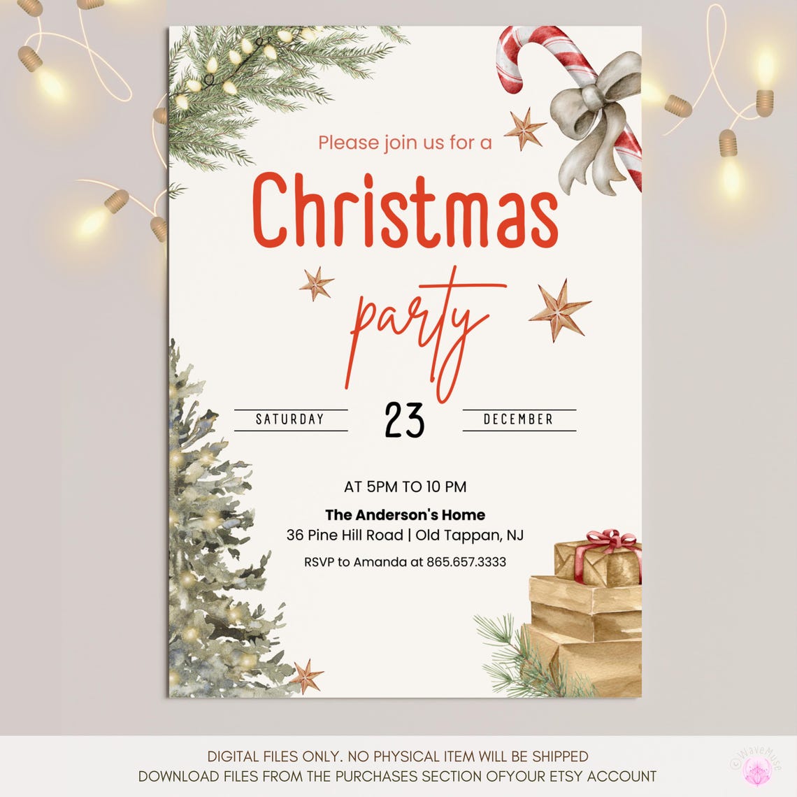 Editable Christmas Party Invitation Printable 5"x7" Holiday Card Custom ...