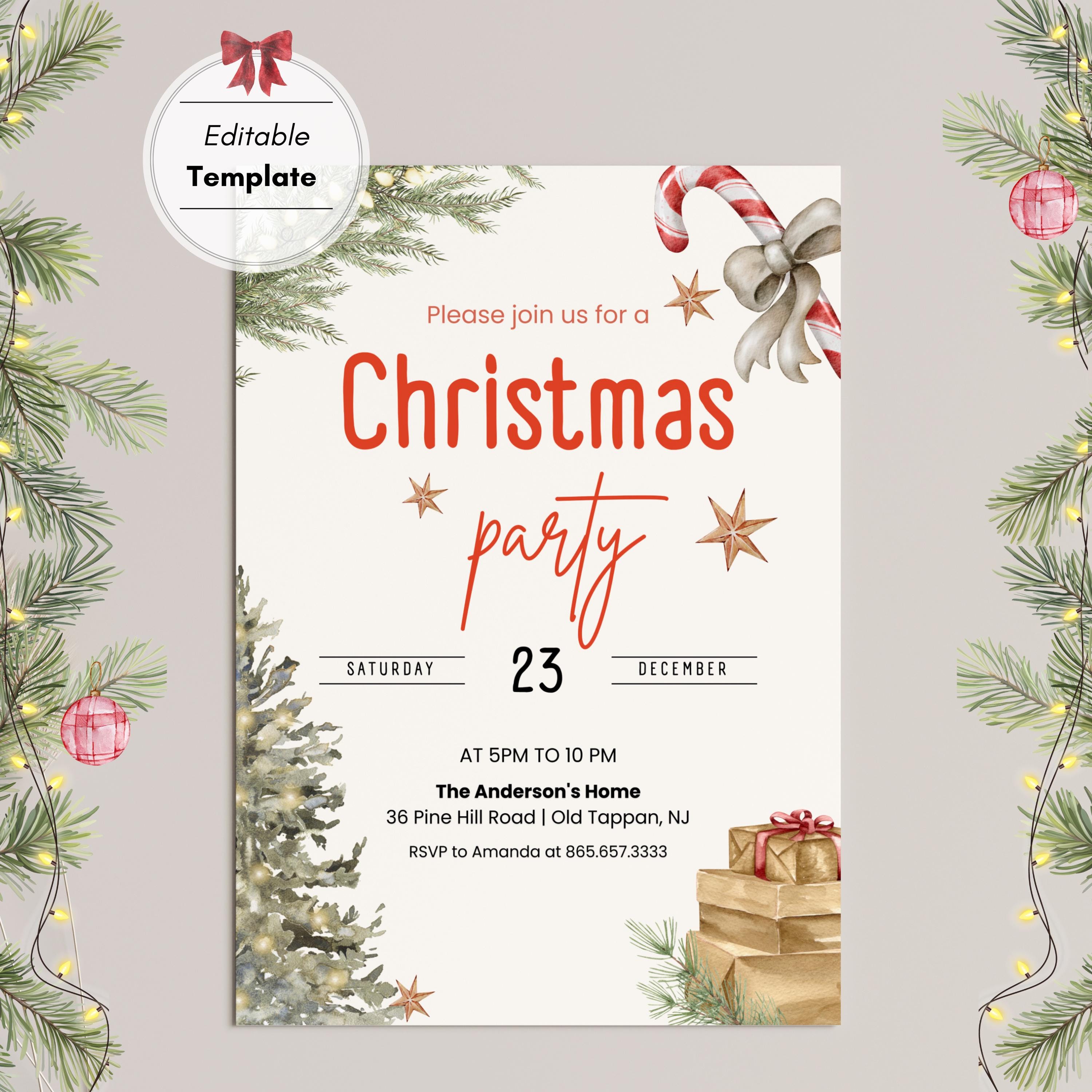 Editable Christmas Party Invitation Printable 5"x7" Holiday Card Custom ...