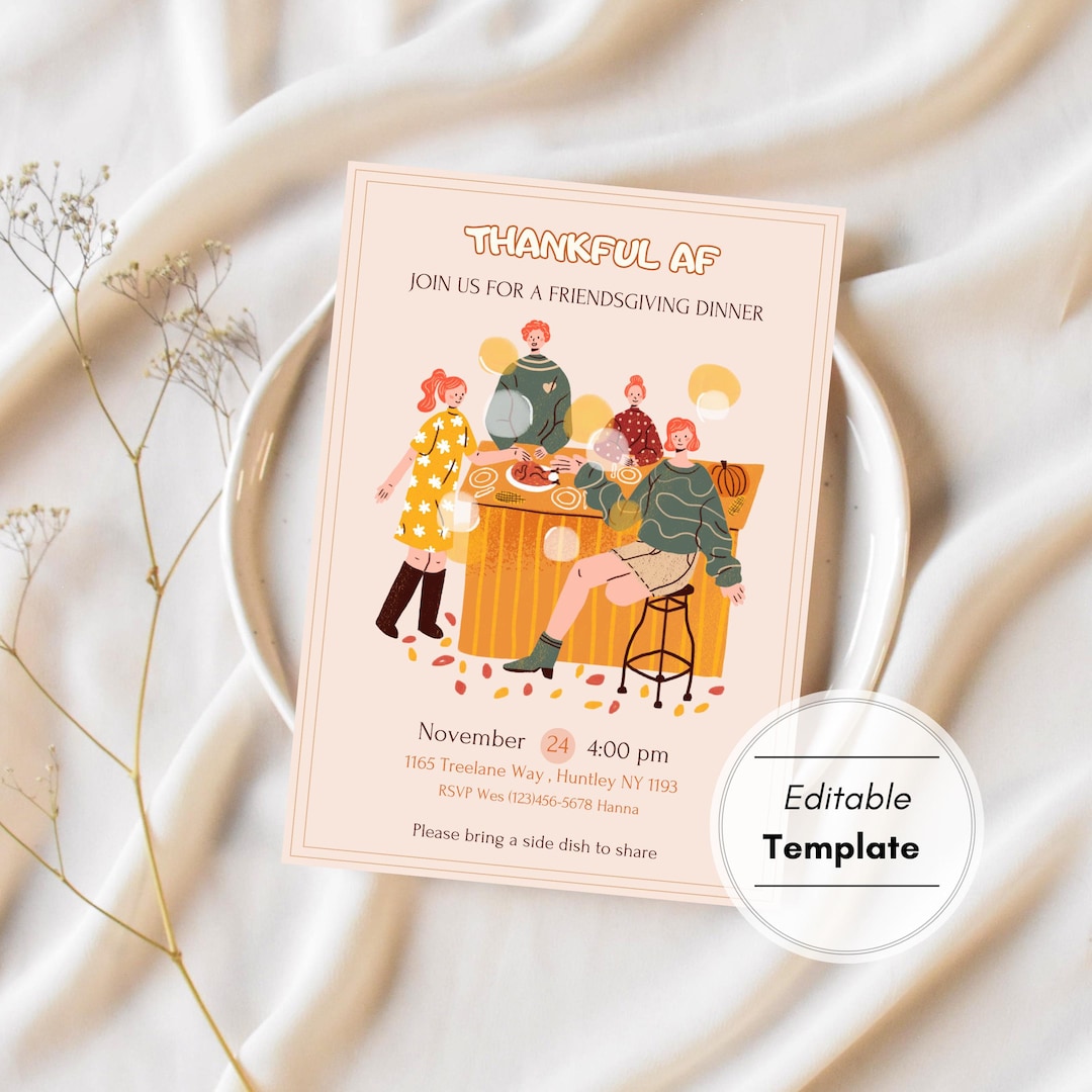 Editable Friendsgiving Dinner Party Invitation Thanksgiving Invite ...