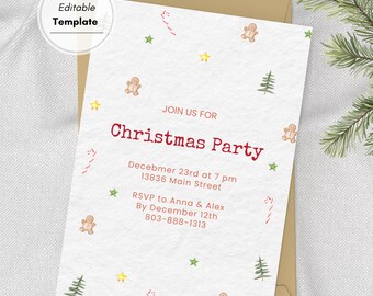 Editable Christmas Party Invitation Printable 5"x7" Holiday Card Custom ...