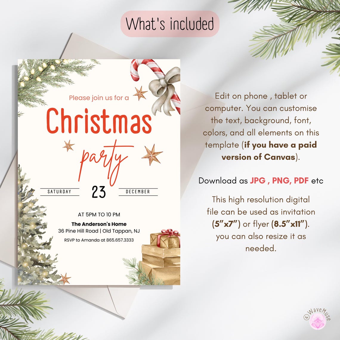 Editable Christmas Party Invitation Printable 5"x7" Holiday Card Custom ...