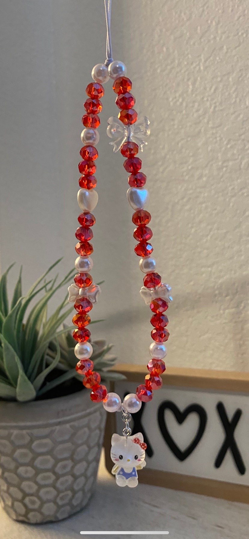 Hello Kitty Cell Phone Charm/cell Phone Lanyard/keychain/red Beads/bows ...