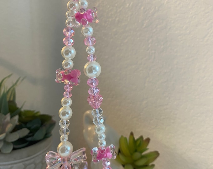 Cell Phone Charm/lanyard With Pink Bow Ties/ Bears/ Faux Pearls/crystal ...