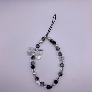 Black/white Cell Phone Charm/bow Tie/ Faux Pearls/crystal Beads. - Etsy