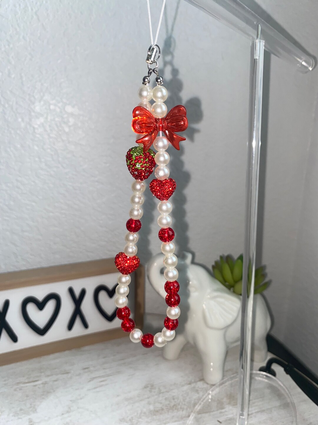 Strawberry With Rhinestones/ Heart With Rhinestones/ Cell Phone Charm ...