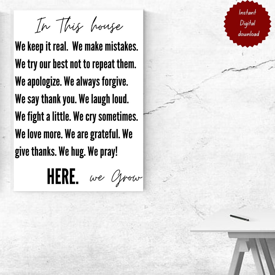 In This House Sign, Family Rules Wall Art, Family Quote Wall Art ...